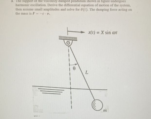 3. The support of the viscously damped pendulum shown in figure undergoes harmonic oscillation ...