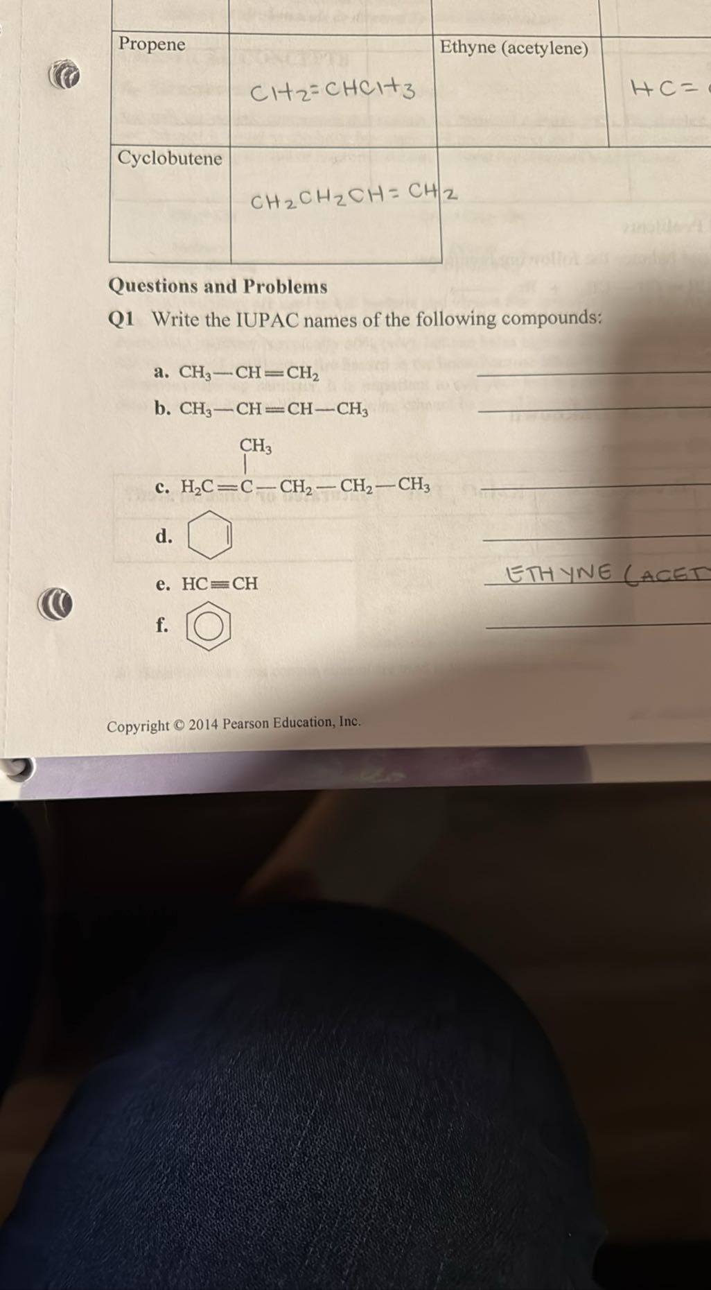 Propene CH2=CHCl3 Cyclobutene (acetylene) CH2CH2CH=CH2 Questions and Problems Q1 Write the IUPAC ...