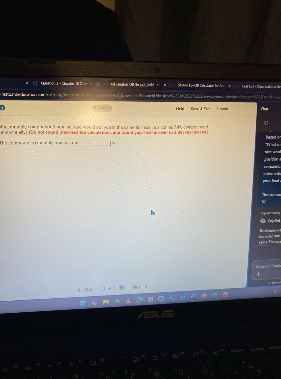 Question 3 - Chapter 10 Quiz - C 04langtonOB9epptch04 - st SHARP EL-738 Calculator for An: Quiz ...