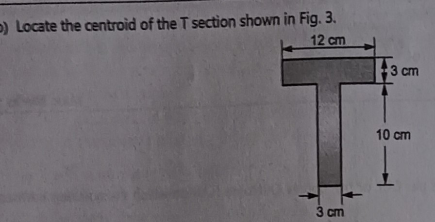Locate the centroid of the T section shown in Fig. 3.