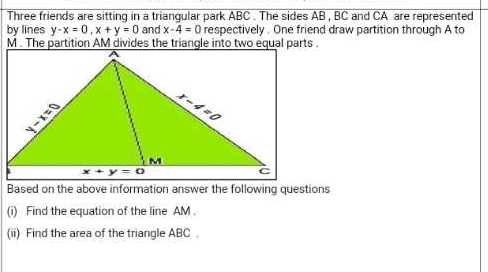 Three friends are sitting in a triangular park ABC . The sides AB, BC ...