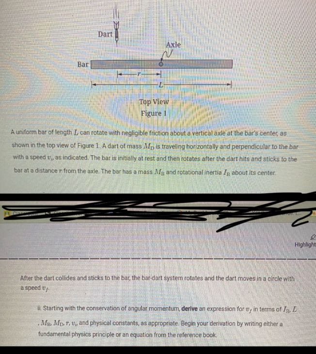 A uniform bar of length L can rotate with negligible friction about a ...