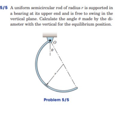 5/5 A uniform semicircular rod of radius r is supported in a...