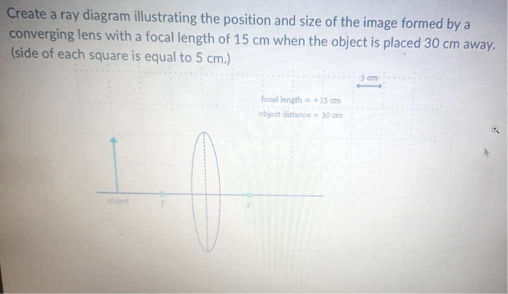 Create a ray diagram illustrating the position and size of the image formed by a converging lens ...
