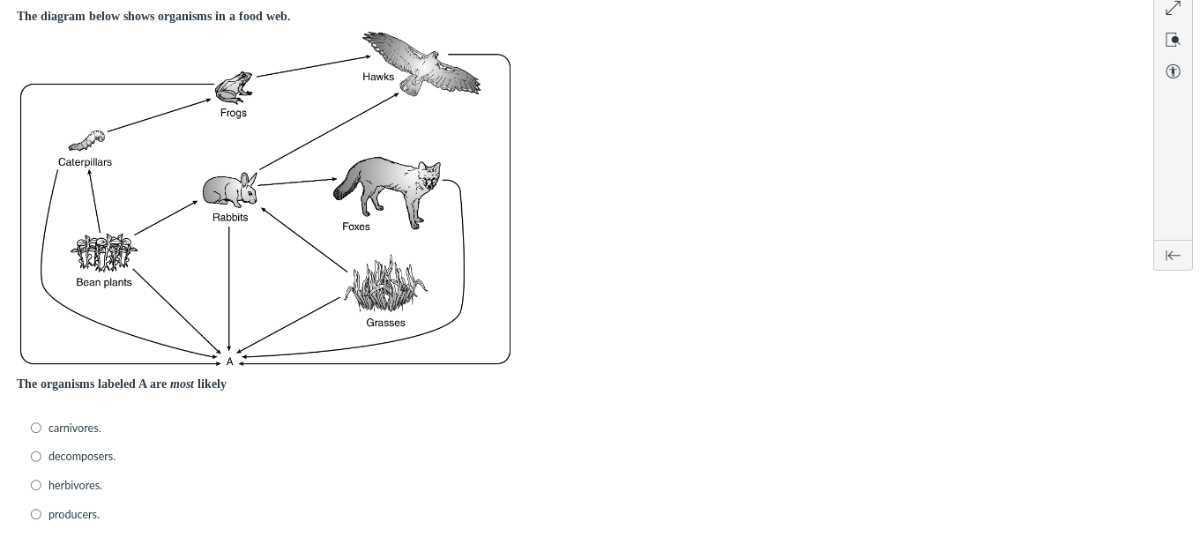 The diagram below shows organisms in a food web. The organisms labeled ...