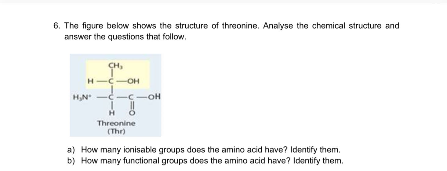 6. The figure below shows the structure of threonine. Analyse the ...