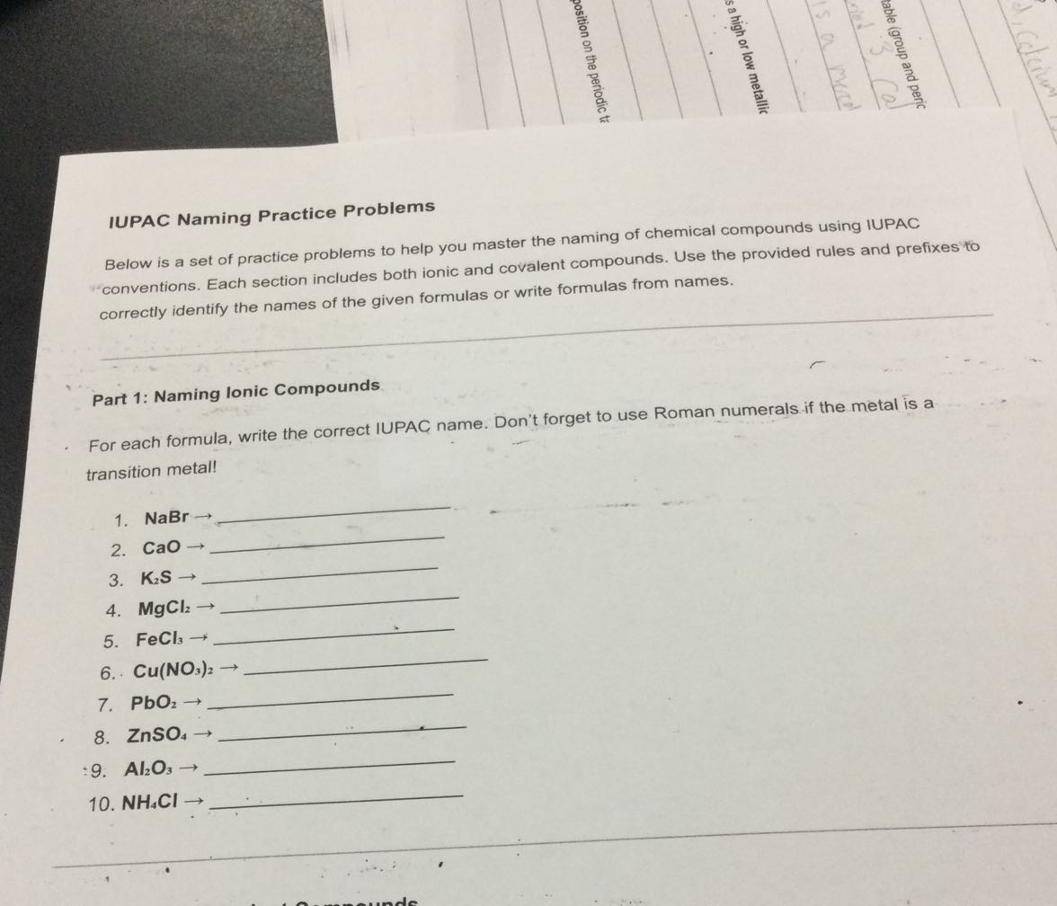 IUPAC Naming Practice Problems Below is a set of practice problems to ...