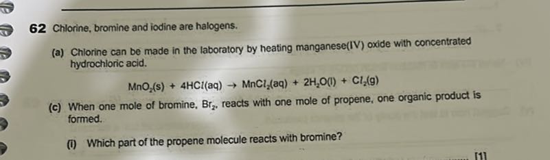 62 Chlorine, bromine and iodine are halogens. (a) Chlorine can be made ...