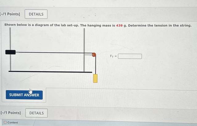 [-/1 Points] DETAILS Shown below is a diagram of the lab set-up. The ...