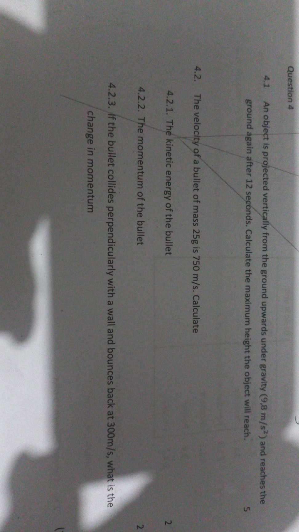 question 4 41 an object is projected vertically from the ground upwards under gravity left98 ...