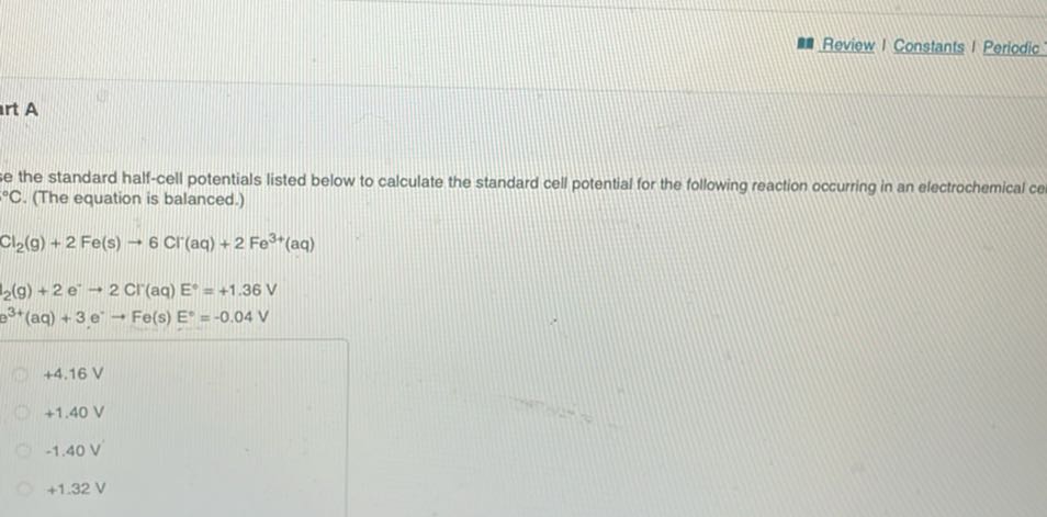 Review / Constants / Periodic e the standard half-cell potentials ...