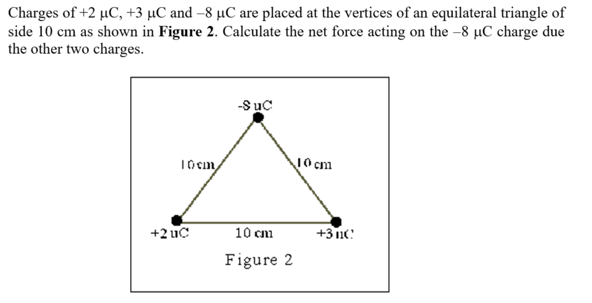 Charges of +2 μC,+3 μC and -8 μC are placed at the vertices of an ...