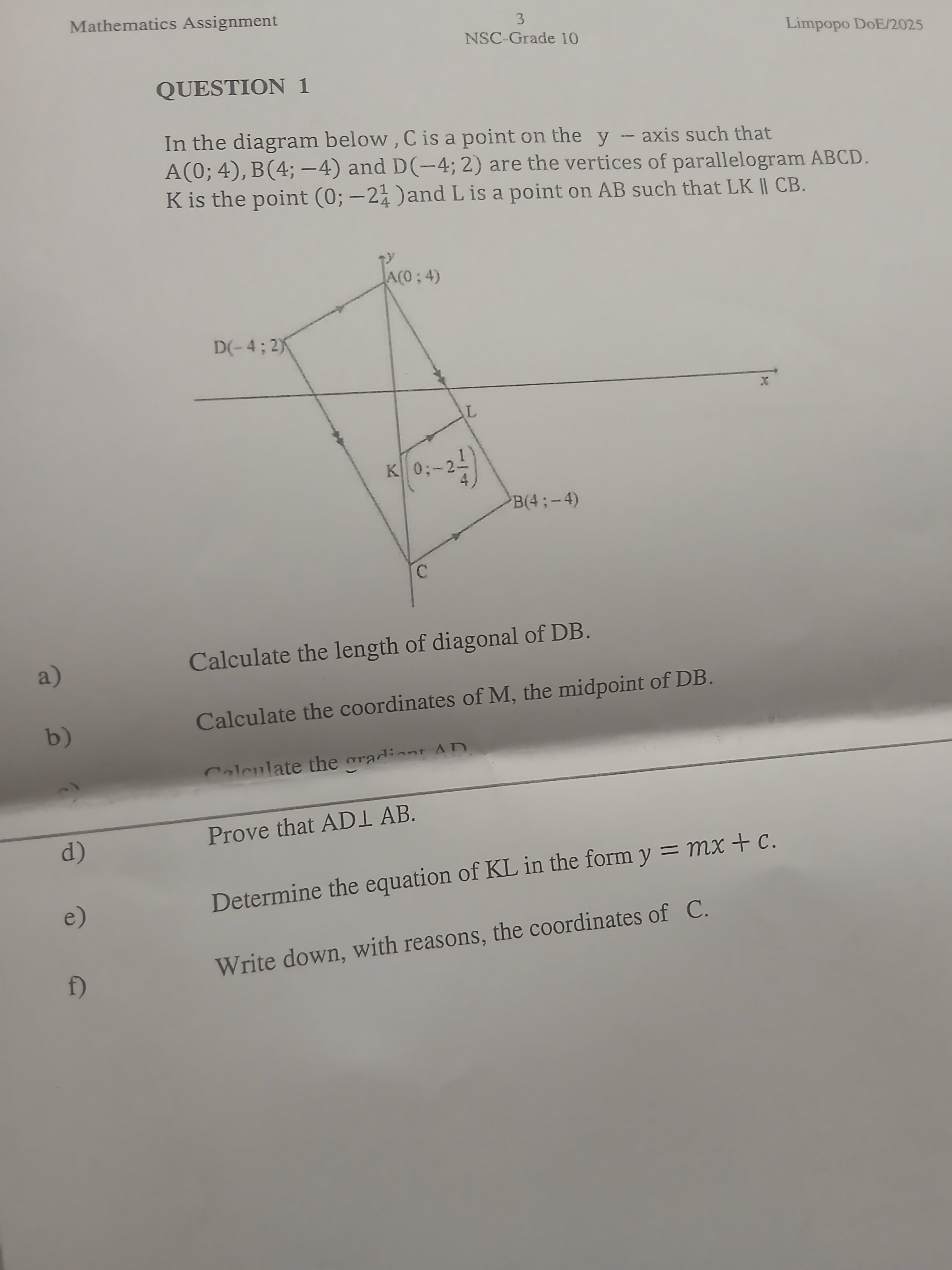 Mathematics Assignment 3 Limpopo DoE/2025 NSC-Grade 10 QUESTION 1 In ...