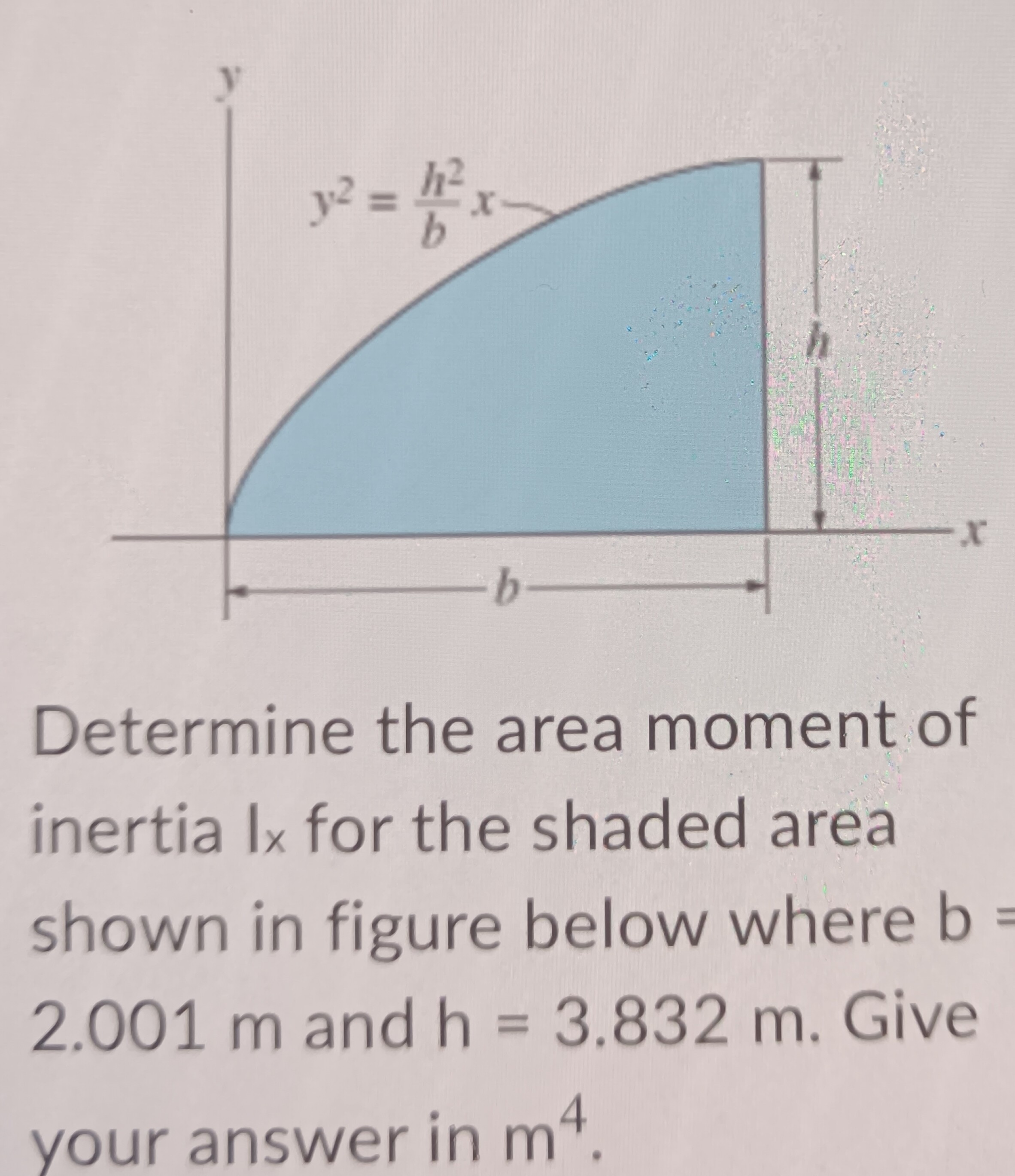 Determine the area moment of inertia Ix for the shaded area shown in figure below where b= 2.001 ...