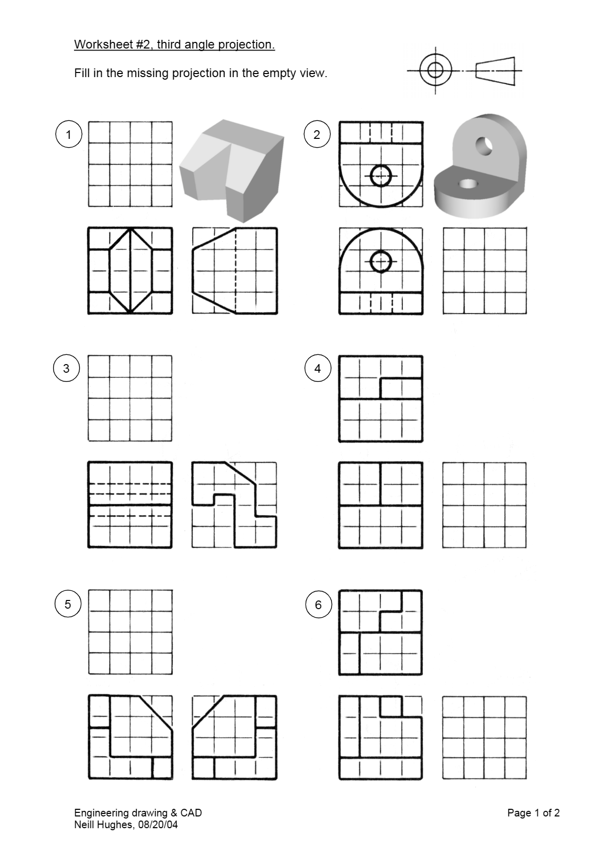 SOLVED: Worksheet #2, third angle projection. Fill in the missing projection in the empty view ...