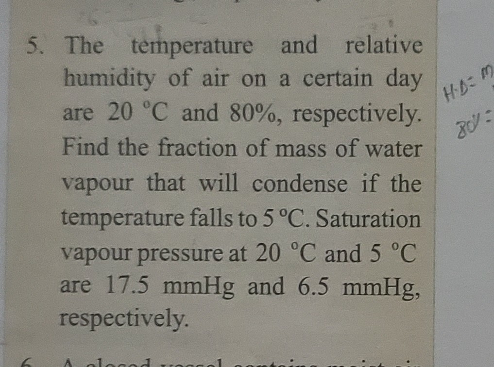 5. The temperature and relative humidity of air on a certain day are 20 ...