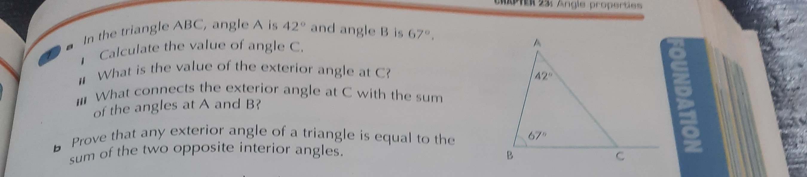 in the triangle a b c angle a is 42circ and angle b is 67circ calculate ...