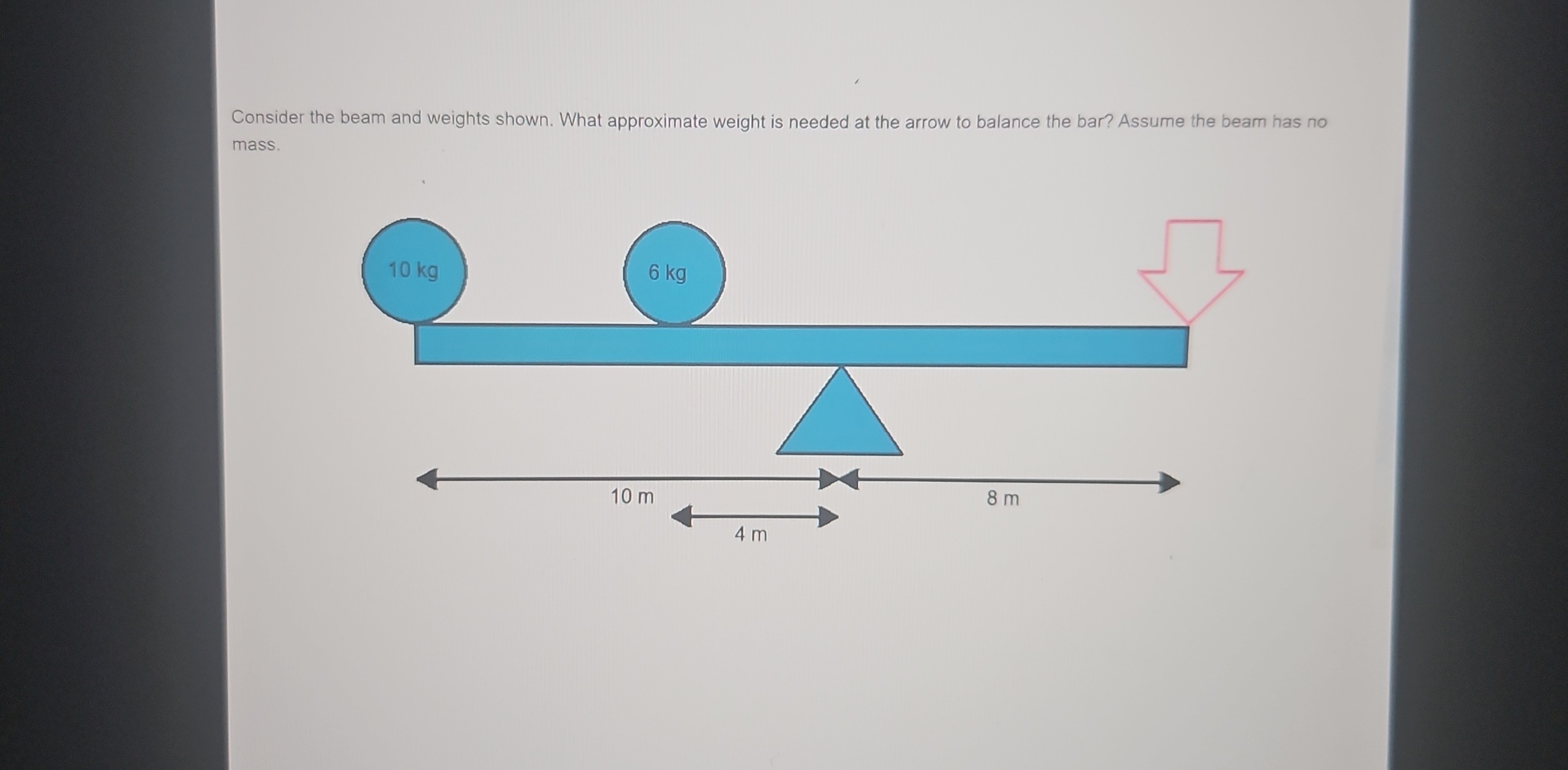 Consider the beam and weights shown. What approximate weight is needed ...