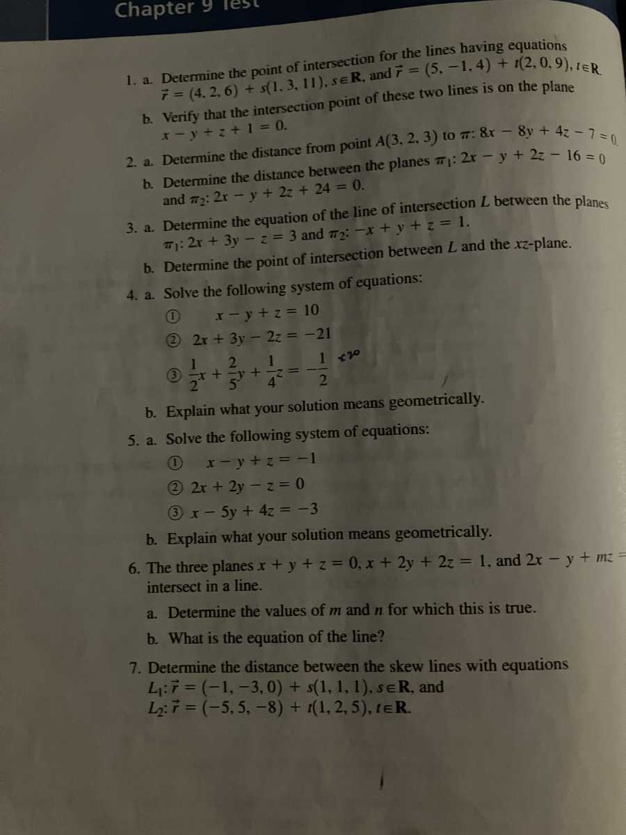 Chapter 9 Ies 1. a. Determine the point of intersection for the lines having equations r⃗=(4,2,6 ...