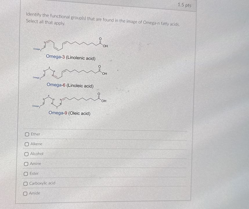 1.5 pts Identify the functional group(s) that are found in the image of ...