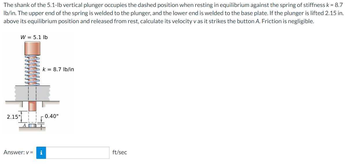 the shank of the 51 ib vertical plunger occupies the dashed position ...