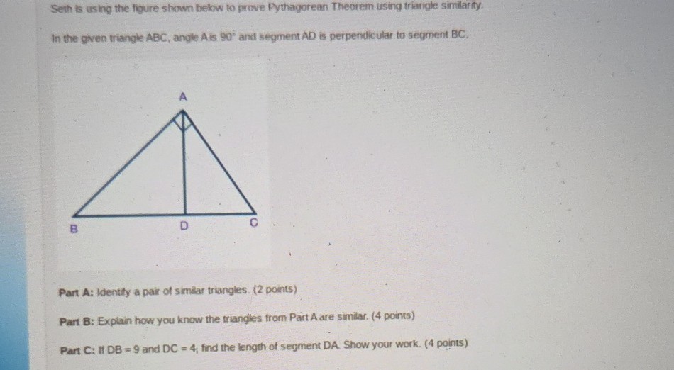 Seth is using the figure shown below to prove Pythagorean Theorem using ...