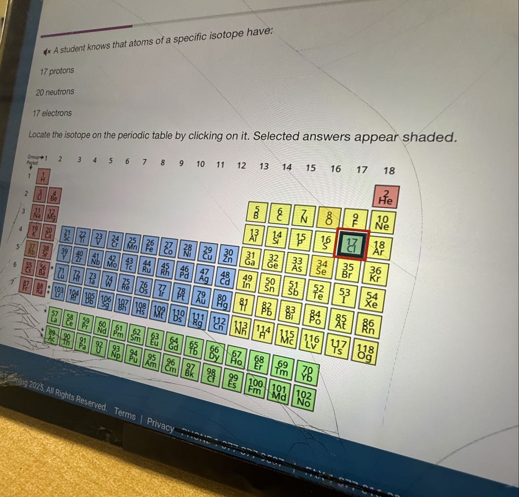 × A student knows that atoms of a specific isotope have: 17 protons 20 ...