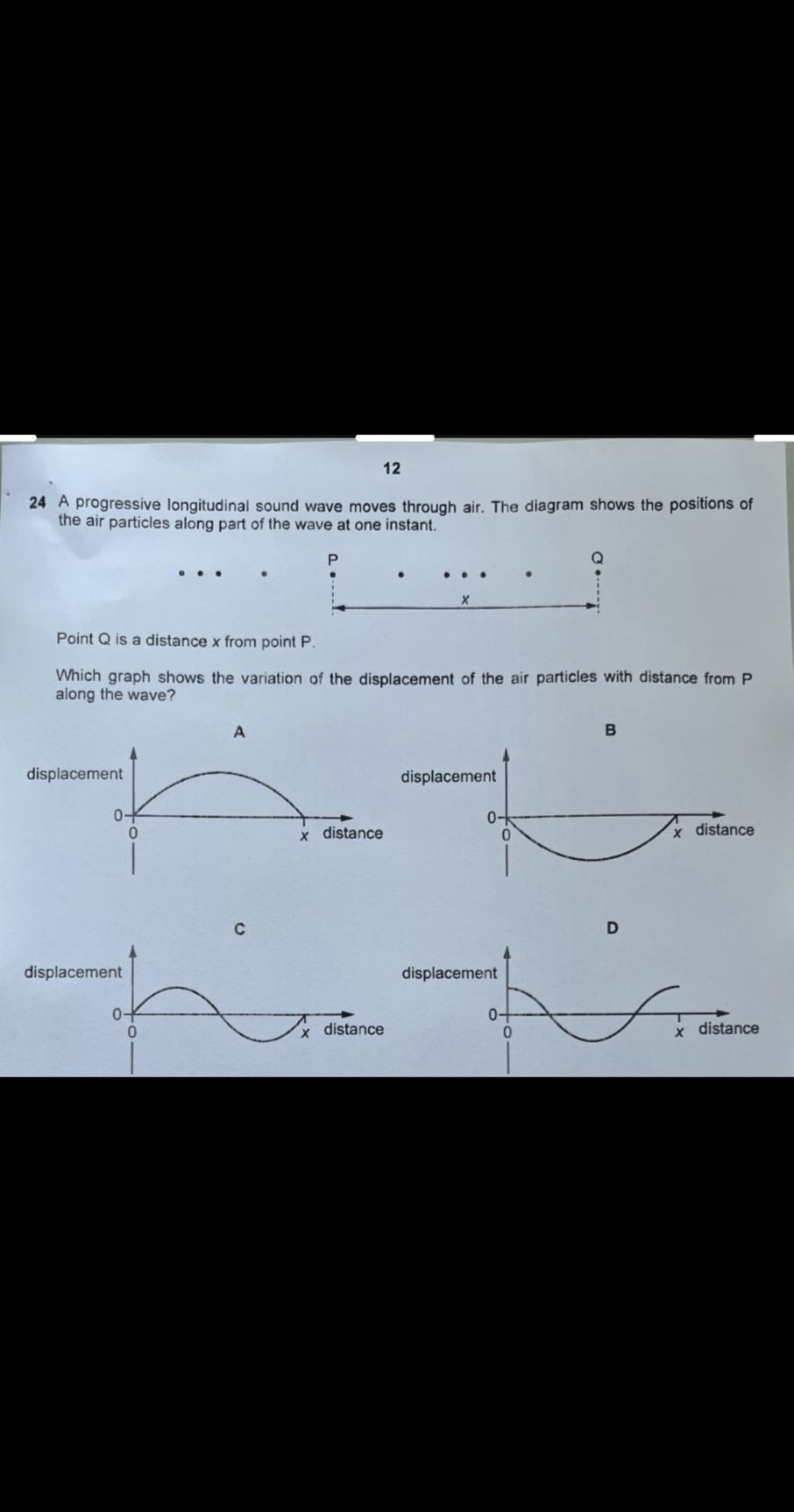 12 24 A progressive longitudinal sound wave moves through air. The diagram shows the positions ...
