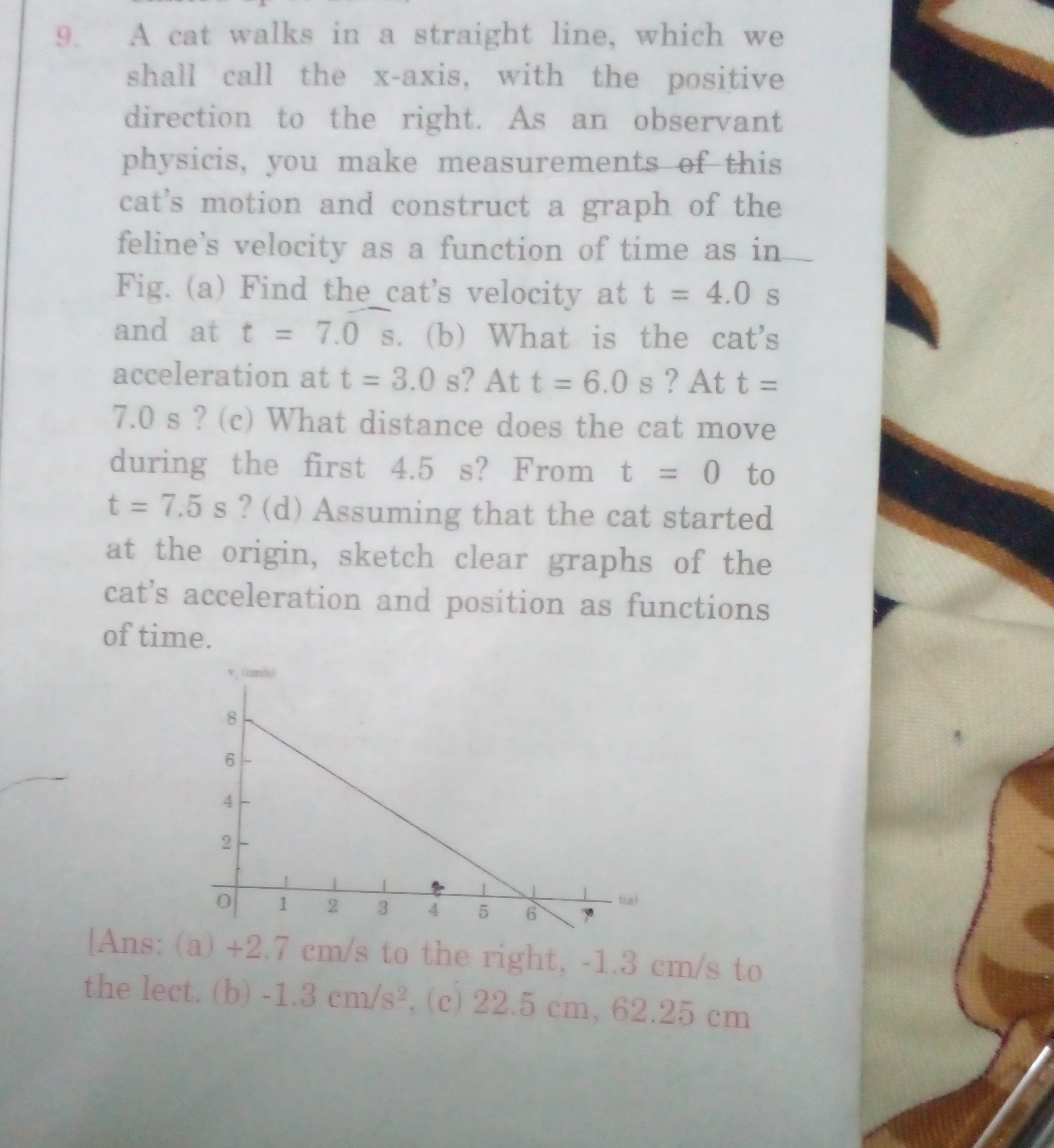 9. A cat walks in a straight line, which we shall call the x-axis, with ...
