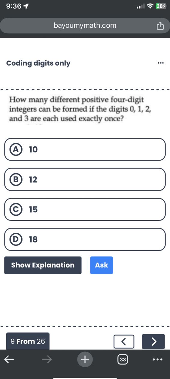 [GET ANSWER] 9:36 284 bayoumymath.com Coding digits only -•• How many different positive four ...
