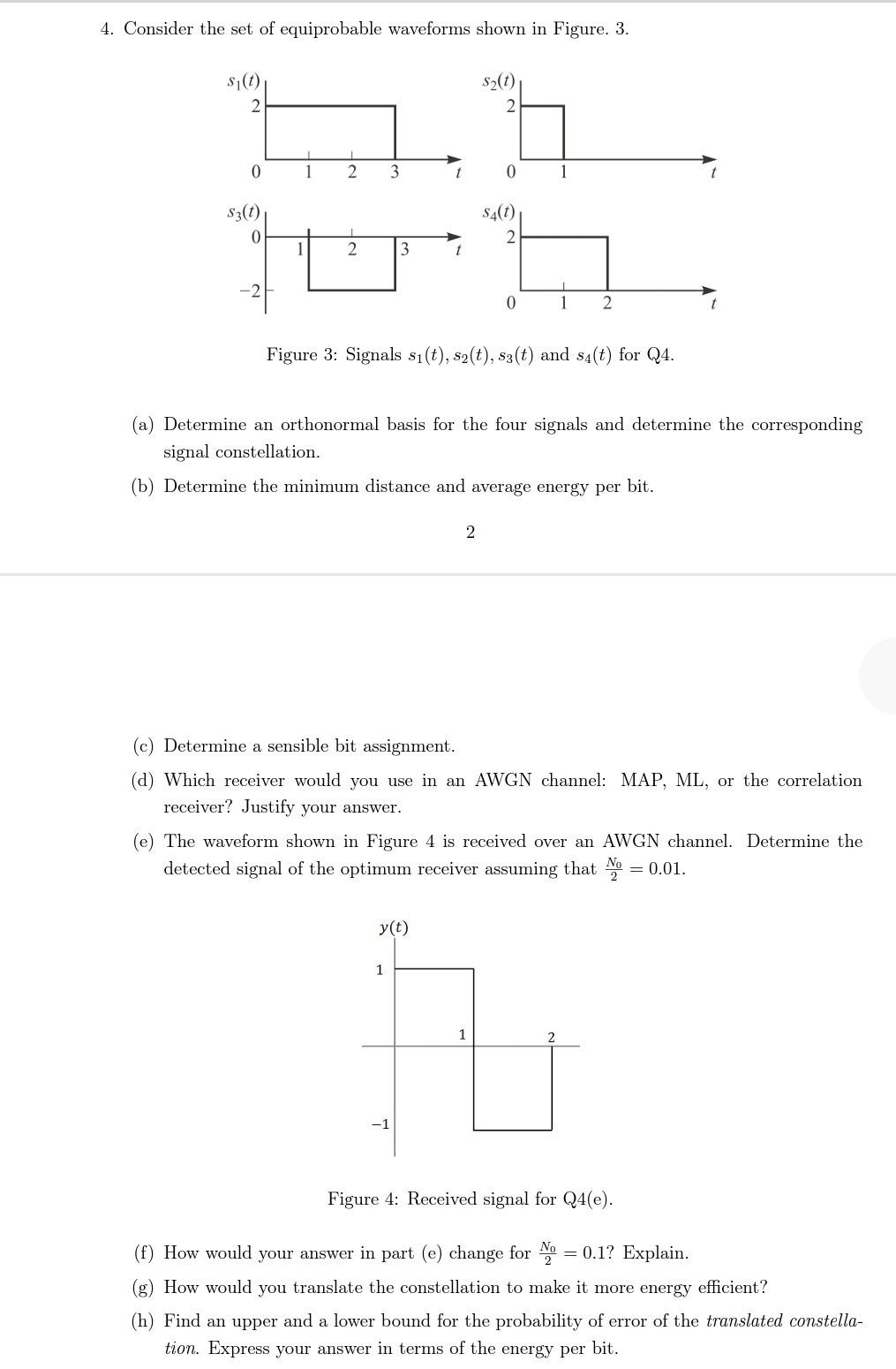 4 consider the set of equiprobable waveforms shown in figure 3 figure 3 signals s1t s2t s3t and ...