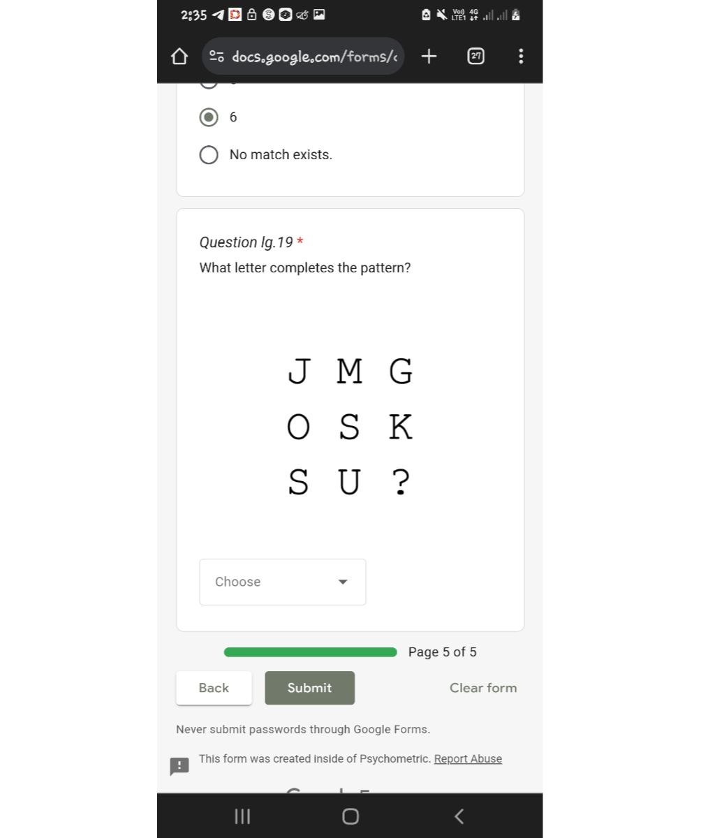 docs.google.com/forms/c 27 6 No match exists. Question Ig. 19 * What ...