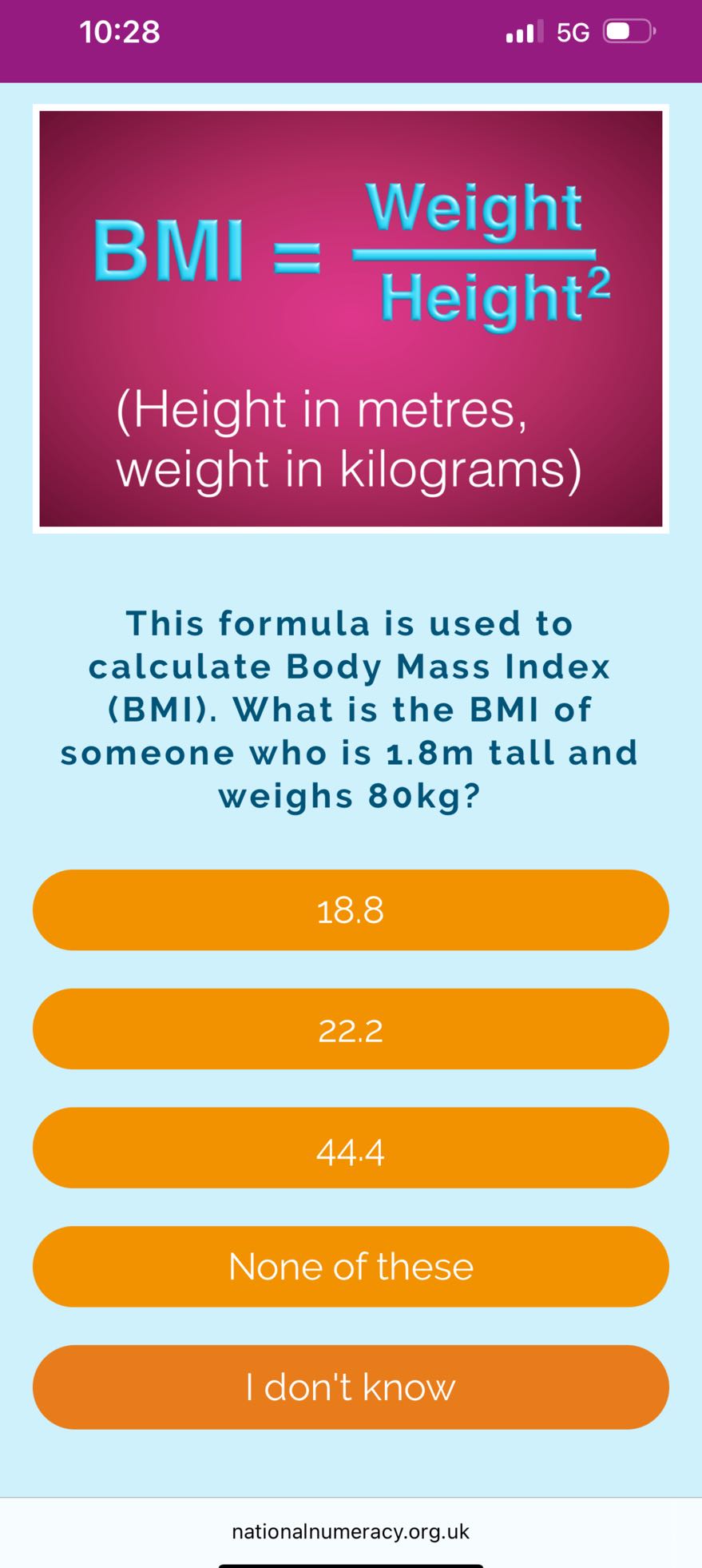 10:28 5G BMI=( Weight )/( Height ^2) (Height in metres, weight in ...