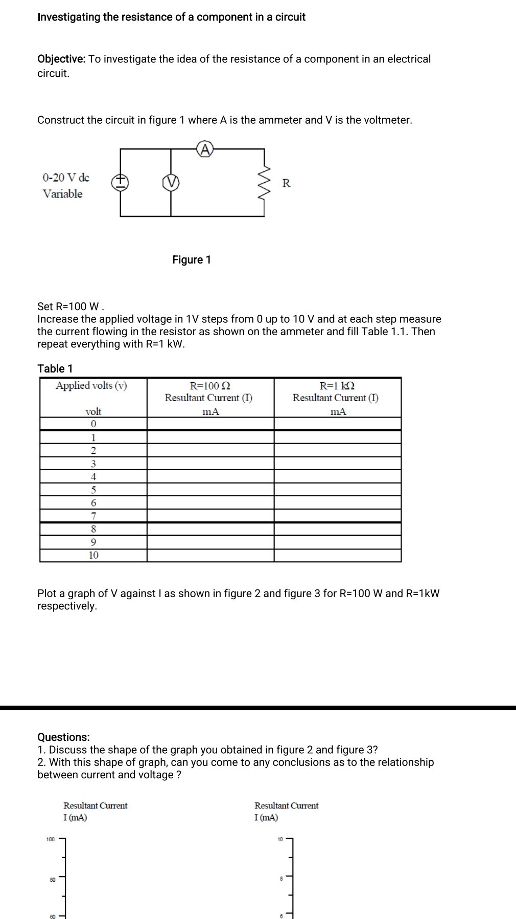 investigating the resistance of a component in a circuit objective to ...