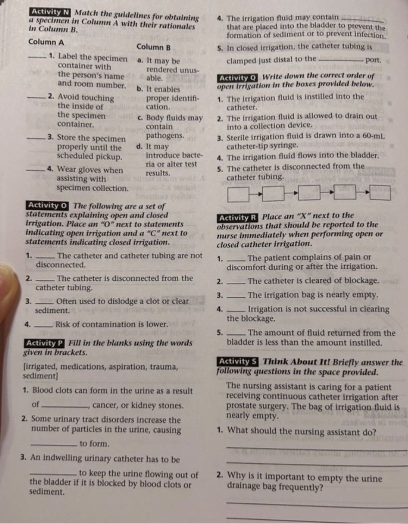 Activity 𝐍 Match the guidelines for obtaining a specimen in Column A ...