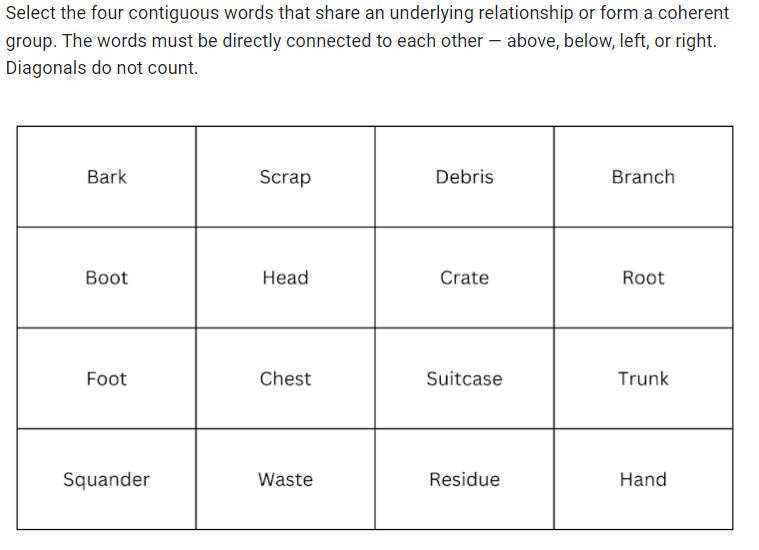 SOLVED: Select the four contiguous words that share an underlying ...