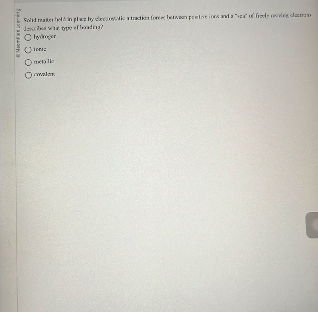 Solid matter held in place by electrostatic attraction forces between ...