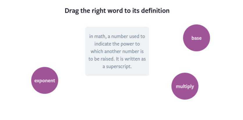 drag the right word to its definition in math a number used to indicate ...