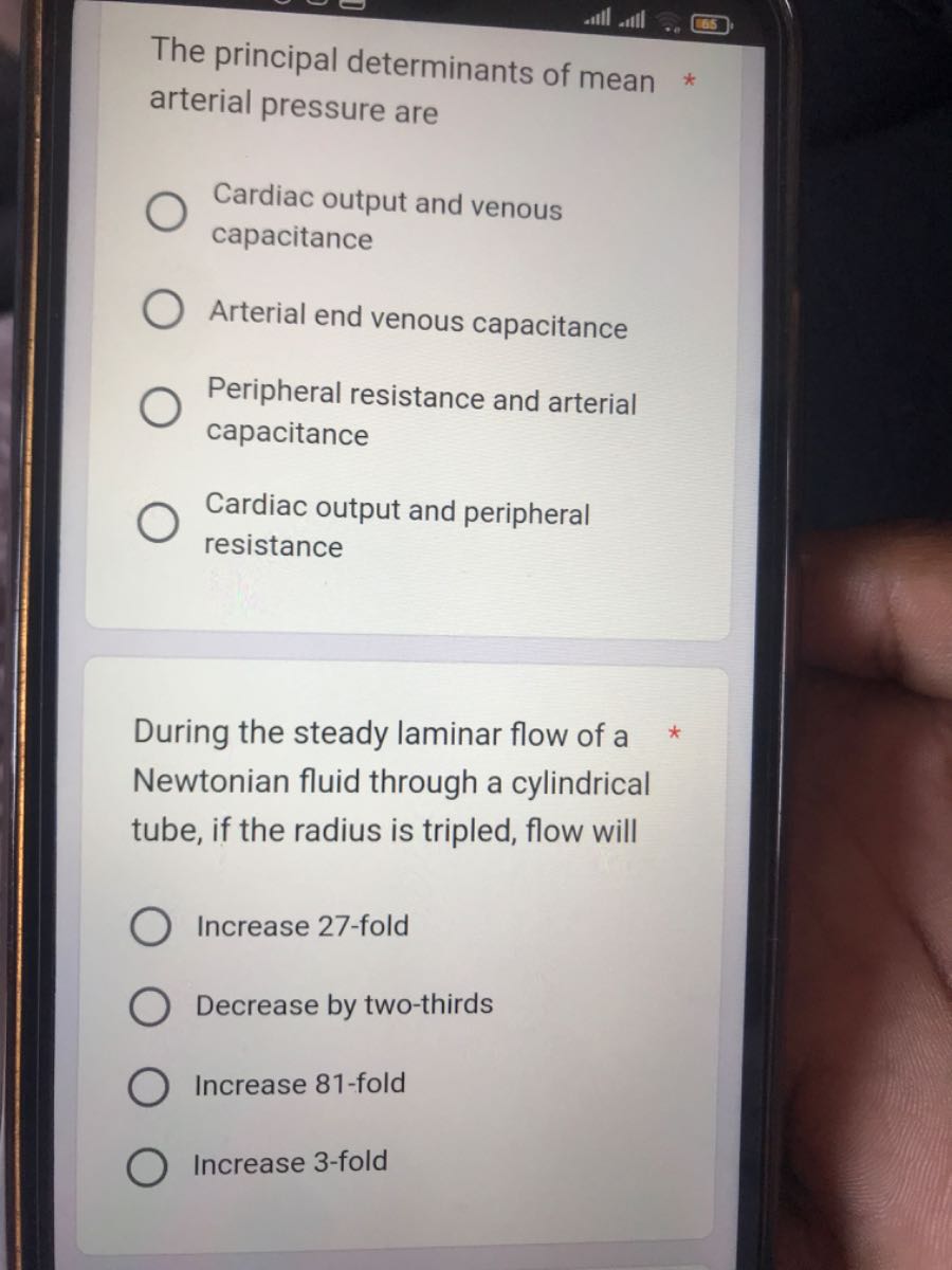 The principal determinants of mean arterial pressure are Cardiac output ...