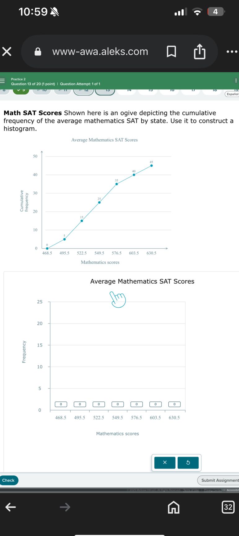 10:59 4 www-awa.aleks.com Español Math SAT Scores Shown here is an ...