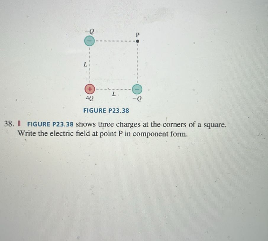 FIGURE P23.38 38. Il FIGURE P23.38 shows three charges at the corners ...