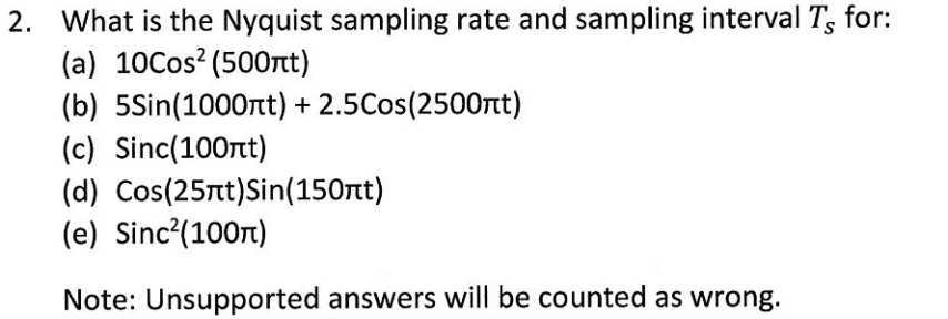 2 what is the nyquist sampling rate and sampling interval ts for a 10 ...