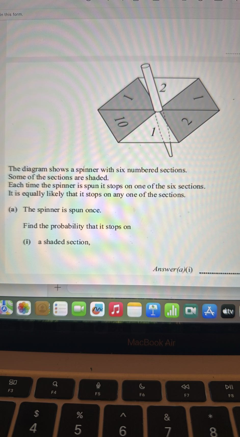 in this form. The diagram shows a spinner with six numbered sections ...