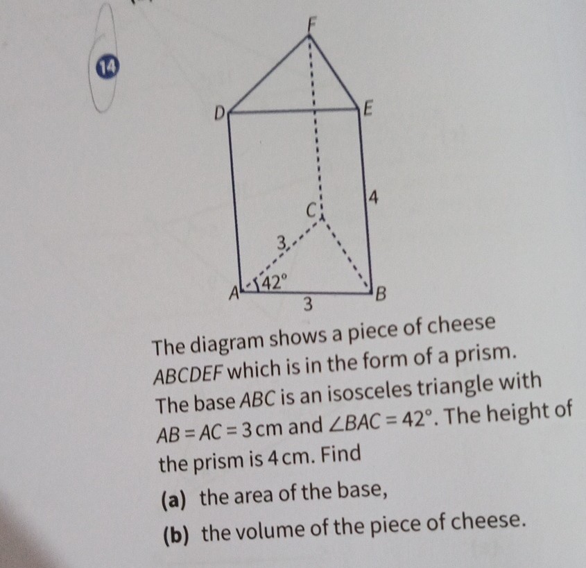(1) The diagram shows a piece of cheese A B C D E F which is in the ...