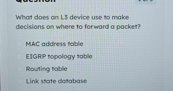 [GET ANSWER] What does an L3 device use to make decisions on where to ...