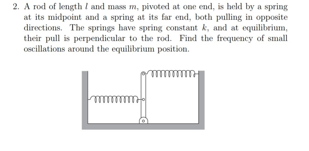 2. A rod of length l and mass m, pivoted at one end, is held by a ...