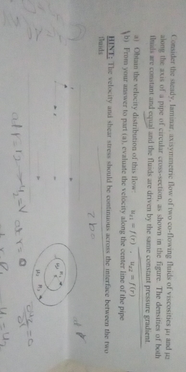 consider the steady laminar axisymmetric flow of two co flowing fluids ...