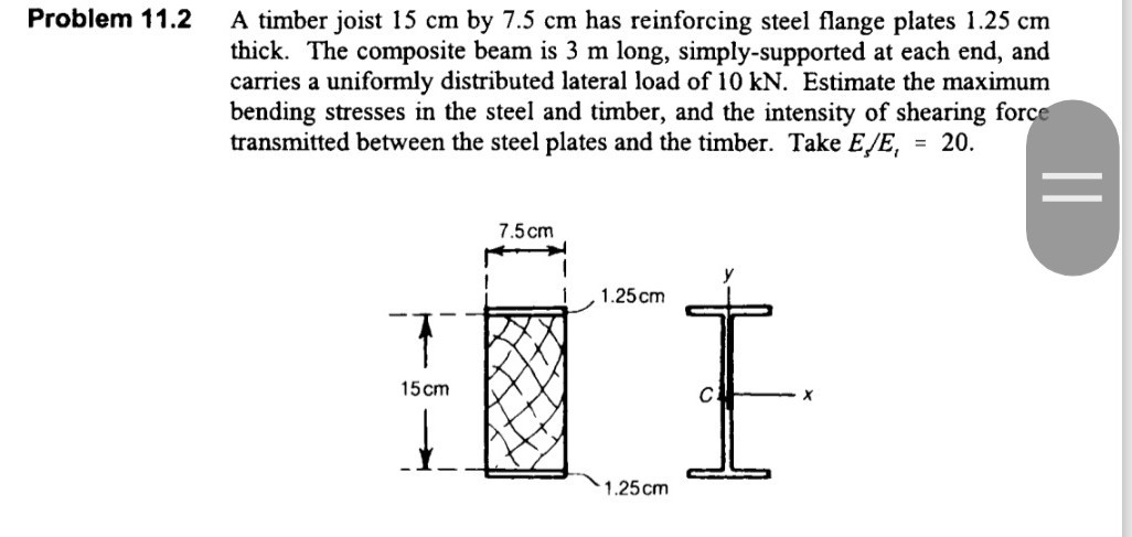 Problem 11.2 A timber joist 15 cm by 7.5 cm has reinforcing steel ...