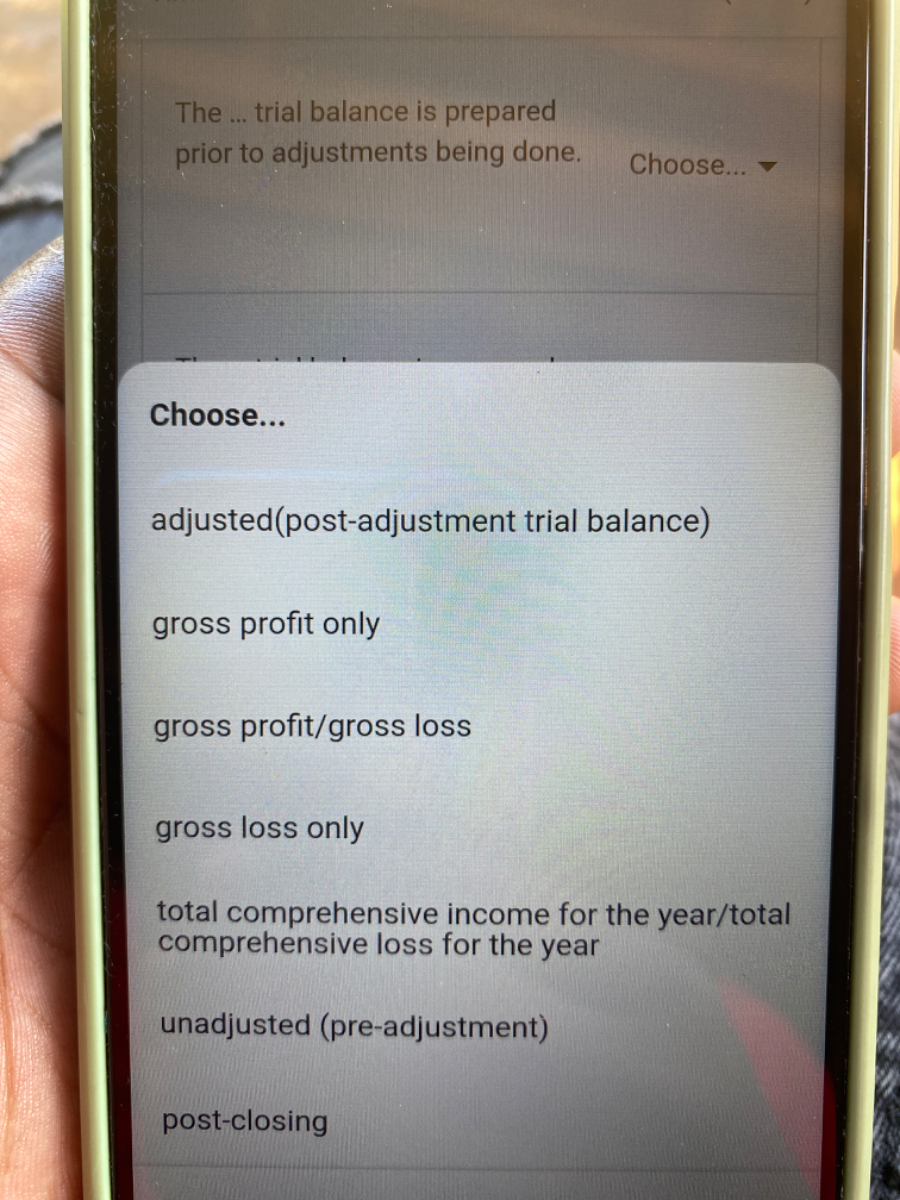The ... trial balance is prepared prior to adjustments being done ...