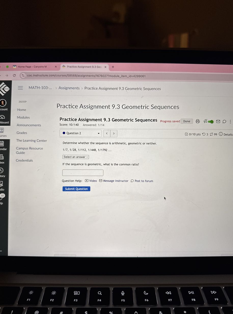 Home Page - Canyons M Practice Assignment 9.3 Geo: coc.instructure.com/courses/58568/assignments ...